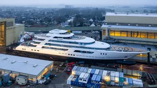 117m Lürssen superyacht Boardwalk departs sheds for Gibraltar